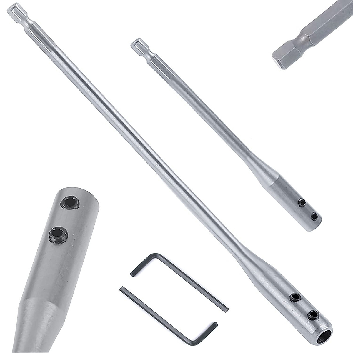 OBPSFY 6 inch & 12 inch Forstner Bit Extension,Wood Spade Bit Extension Bar with 2 Pcs Key,Drilling Depth Tool for Wood Turners Furniture Carpentry and Construction(1/4 inch Collet)