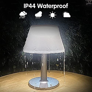 shumi Solar Table Lamp Outdoor Indoor - 3 Lighting Modes, Eye-Caring LED Waterproof Cordless Solar Desk Lamp with Pull Chain for Outside Patio Garden Bedroom Living Room(White Modern Decor)