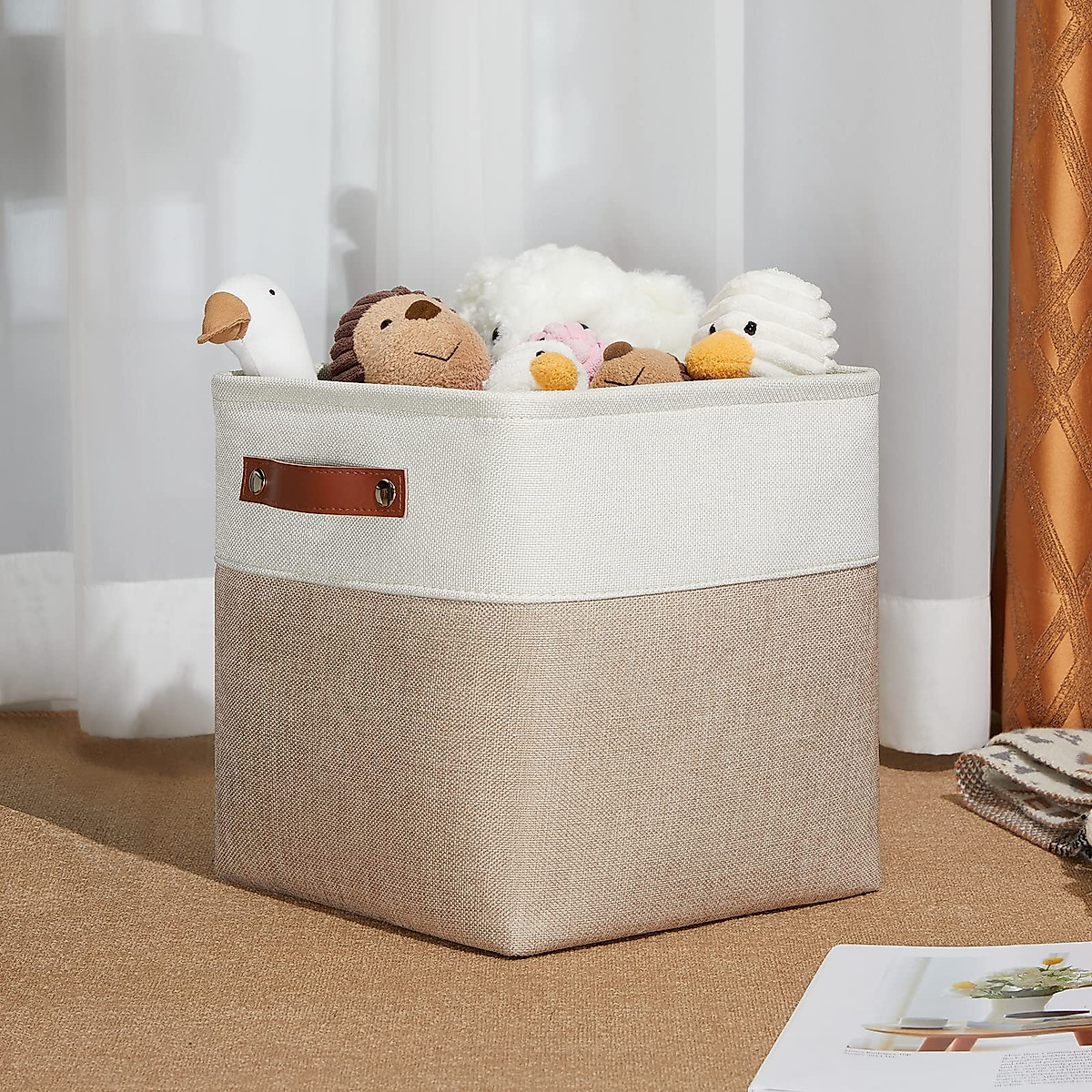 DULLEMELO Collapsible Bundle Baskets 4 Cube Baskets 11"x11"x11" + 6 Small Baskets 11.8"x7.9"x5.1"（White&Khaki)