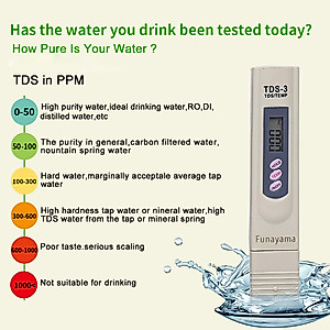 Water Quality Tester, Accurate and Reliable, EC Meter & Temperature Meter 3 in 1, 0-9990 ppm, Funayama tds Meter Digital Water Tester for Drinking Water, Aquariums, etc