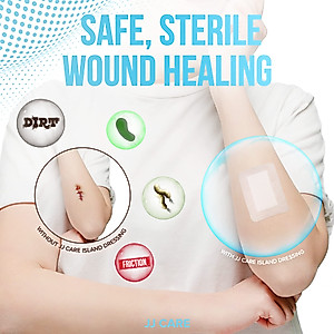 JJ CARE Adhesive Island Dressing [Pack of 100], 2x3 Sterile Bordered Gauze Dressing, Individually Wrapped Island Wound Dressing with Highly Absorbent Non-Stick Center Pad