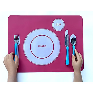 Playscape Kids Table Setting 2-Pack Placemats Montessori Style, Non-Slip Silicone (Pink)