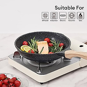 JEETEE Nonstick Pan, Nonstick Stone Frying Pan, Nonstick Omelette Skillet with Soft Touch Handle, 3-Piece Cookware Set Induction Compatible -8 Inch-9.5 Inch-11 Inch, Grey