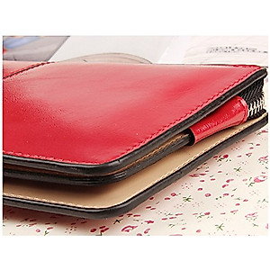 iToolai Women's Solid Color PU Leather Wristlet Clutches Purse Wallet Credit ID Cards Holder,Red