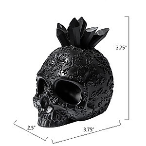 Skull﻿ Crystals Ring Holder, 3.75" H For & Year Round - Skull Decor, Goth Ring Organizer, ﻿Storage Display, Skeleton Jewelry Holder Trinket Rings Tray - Gothic & Emo Decor - Spooky Oddity