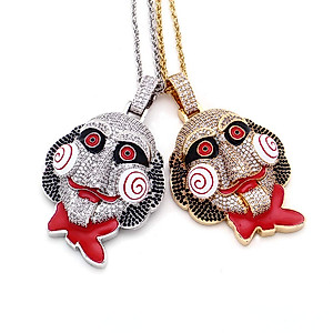 KMASAL Hip Hop Iced Out Bling Chain Clown 69 Pendant Halloween Cosplay Horrifying Inspired Necklace with 24" Rope Chain (Gold)