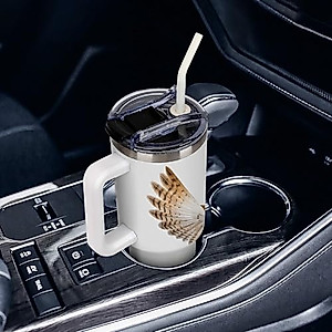 LLUTSNTH 40 Oz Vacuum Tumbler with White Handle Leakproof Insulated Tumbler A Barn Owl Stainless Steel Travel Mug with Lid And Straw Coffee Cup Cute Water Bottles Cup Holder Friendly