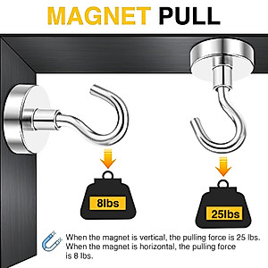 DIYMAG Magnetic Hooks, 25Lbs Strong Heavy Duty Cruise Magnet S-Hooks for Classroom, Fridge, Hanging, Cabins, Grill, Kitchen, Garage, Workplace and Office etc, (6 Pack-Silver),Screw in Hooks