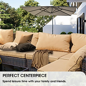 Grezone Patio Furniture Sets 7 Pieces with Fire Pit Table Patio Sectional Outdoor Furniture Patio Sofa Chairs Set PE Rattan Wicker Couch Conversation Set with No-Slip Cushions Waterproof Covers Beige