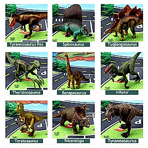Deejoy Dinosaur Toys,Activity Play Mat & Trees & rockery,Realistic Jurassic Dinosaur Playset to Create a Dino World Including T-Rex,Triceratops,Velociraptor,Great Gift for Boys Girls 3-5