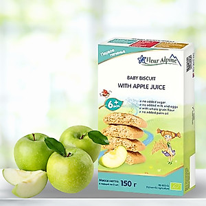 Organic Baby Snacks Bundle. Includes Two-5.3 Oz Boxes of Fleur Alpine Whole Grain Biscuits with Apple Juice Baby Teething Snacks & Modovik Shopping List. Healthy & Non- GMO Organic Teething Biscuits for Babies 6+ Months.