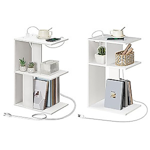MAHANCRIS End Table with Charging Station and White Beside Table, Narrow Side Table for Small Spaces, Slim Nightstand with Light, Beside Table,for Bedroom, Living Room ETWT18E01Z-ETWT78E01