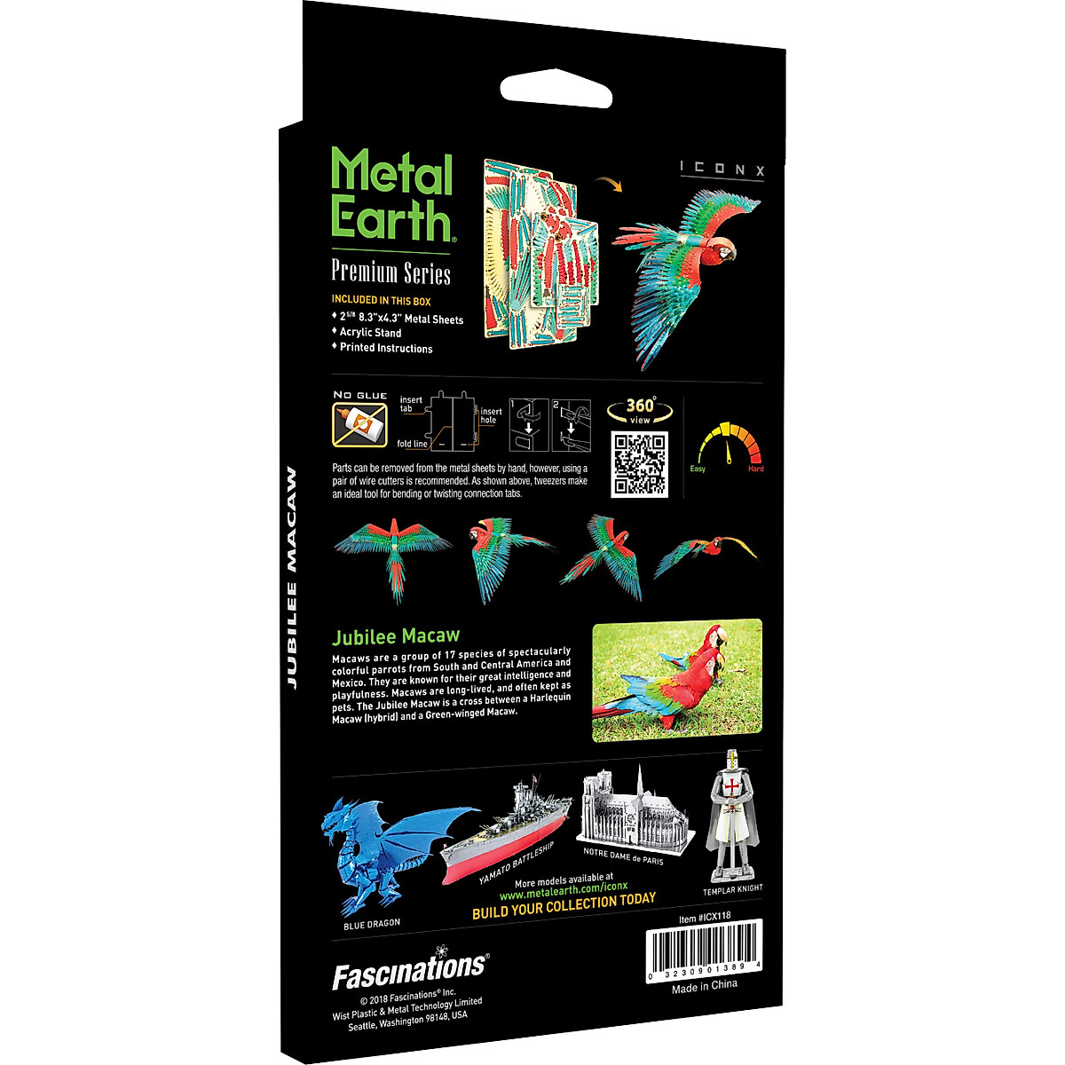 Metal Earth Fascinations Premium Series Jubilee Macaw Parrot 3D Metal Model Kit Bundle with Tweezers