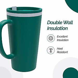 Copco Cone 16oz Insulated Travel Mug with Handle, Double Wall, Slide-Closure Lid, BPA-Free, Microwave & Dishwasher Safe, Reusable Plastic Travel Coffee Tumbler - Portable Coffee Cup (Hunter Green)