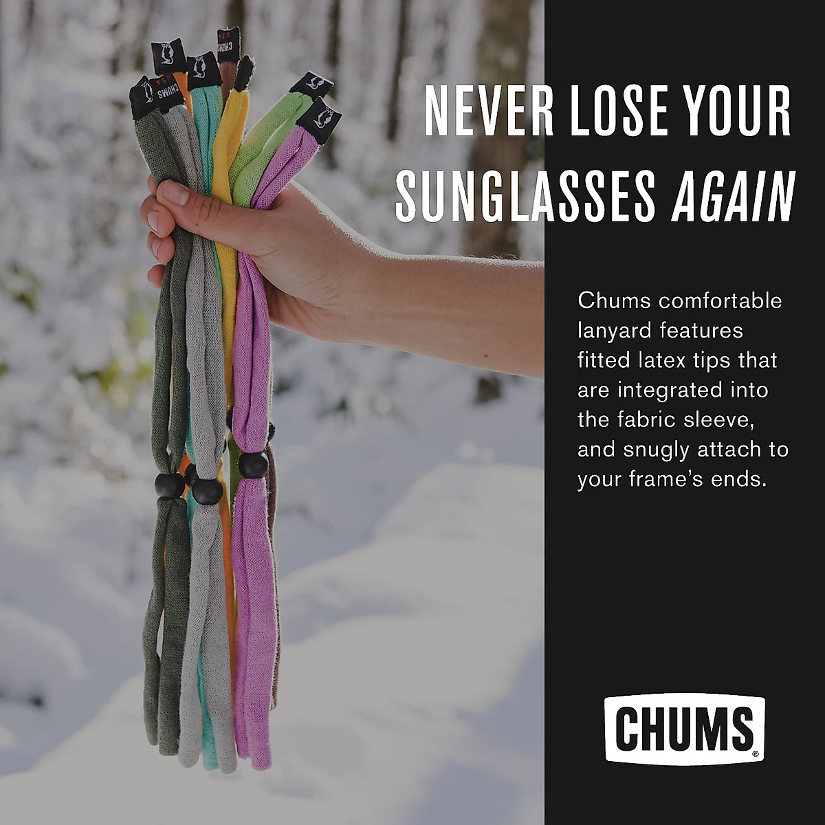 Chums Original Large Frame Cotton Retainer - Unisex Eyewear Keeper for Sunglasses & Glasses - Adjustable Fit, Washable & Made in USA (Large-End, Black)