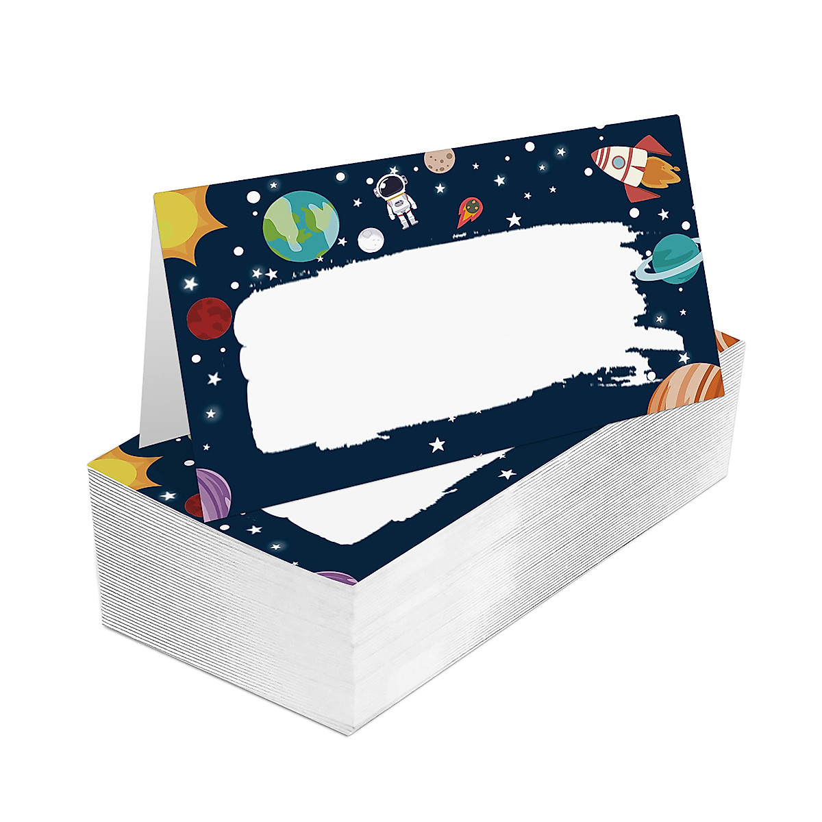 Place Cards for Wedding, Birthday Or Party, Outer Space, Uninerse Filled-In Name Place Cards, Foldover Seating Table Cards, 25 Pack, Folds into 3.5 * 2 Inches (zuoweika-A033)