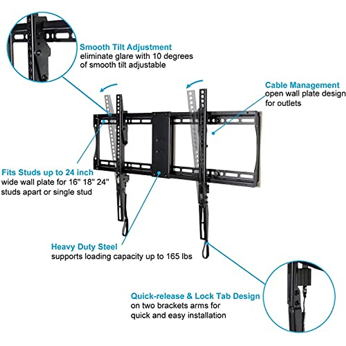 VideoSecu Mounts Tilt TV Wall Mount Bracket for Most 23"- 85" LCD UHD LED Plasma TV with 75X75 100x100 400x400 684x400 700x400mm, with Magnetic Stud Finder and HDMI Cable MF609B BXM