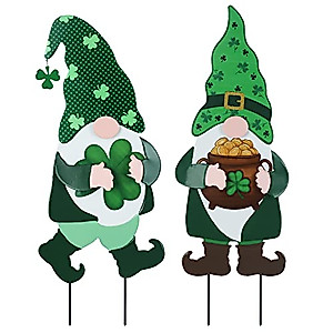 YEAHOME St Patricks Day Decorations Outdoor, 2 Pack Green Gnomes Decorative Garden Stakes for St Patricks Day Decor, Metal Yard Signs for The Home Garden Lawn Patio Decorations