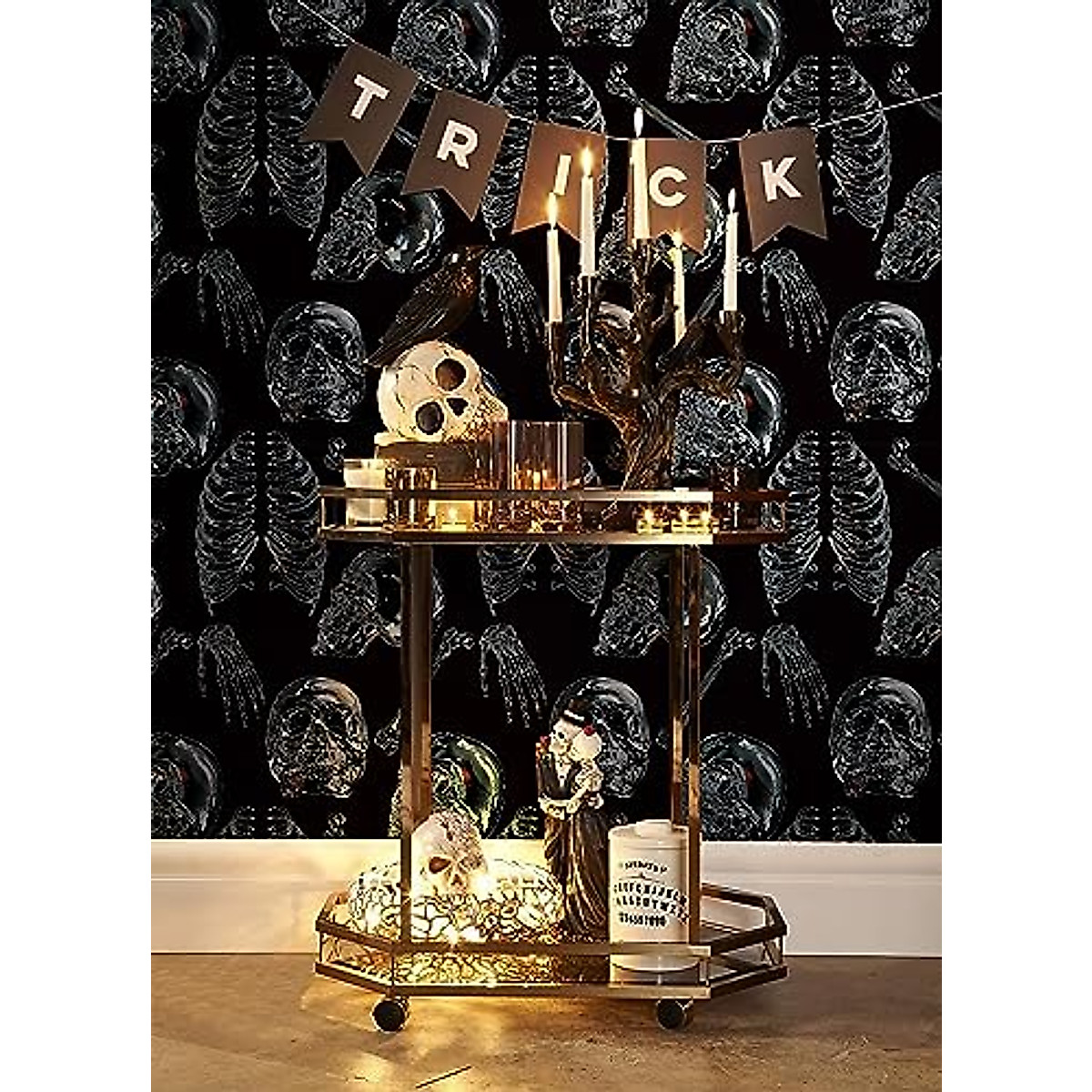 Peel and Stick Wallpaper Gothic Wallpaper Clear Crystal Skull Wallpaper Black Removable Wallpaper Removable Accent Wall Decorations Temporary Wallpaper for Bedroom & Halloween Party 17.3"x118.1"
