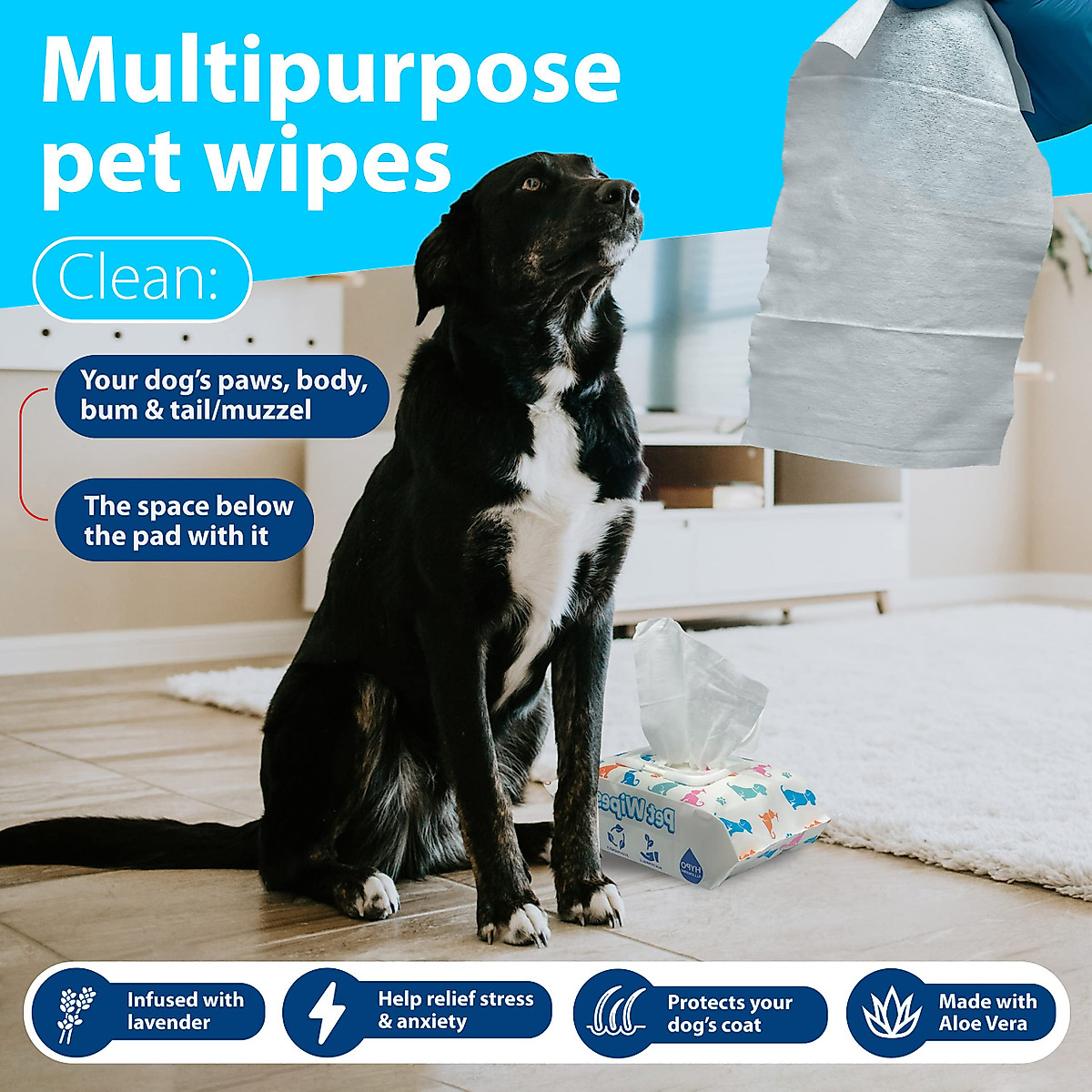 Pets Depot 400 Gentle Puppy Wipes for Butt and Paws - Hypoallergenic, Easy to Use for Dog and Cat Cleaning and Deodorizing - Wet Grooming Wipes to Sanitize Your Pet's Toys