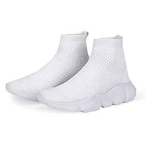 YAVY Girls Sneakers White Walking Shoes Boys High Top Sneakers Breathable Kids Tennis Shoes Lightweight Walking Shoes Slip On Knit Sock Sneakers for Girls Tennis Shoes Size 4.5 White 054-36