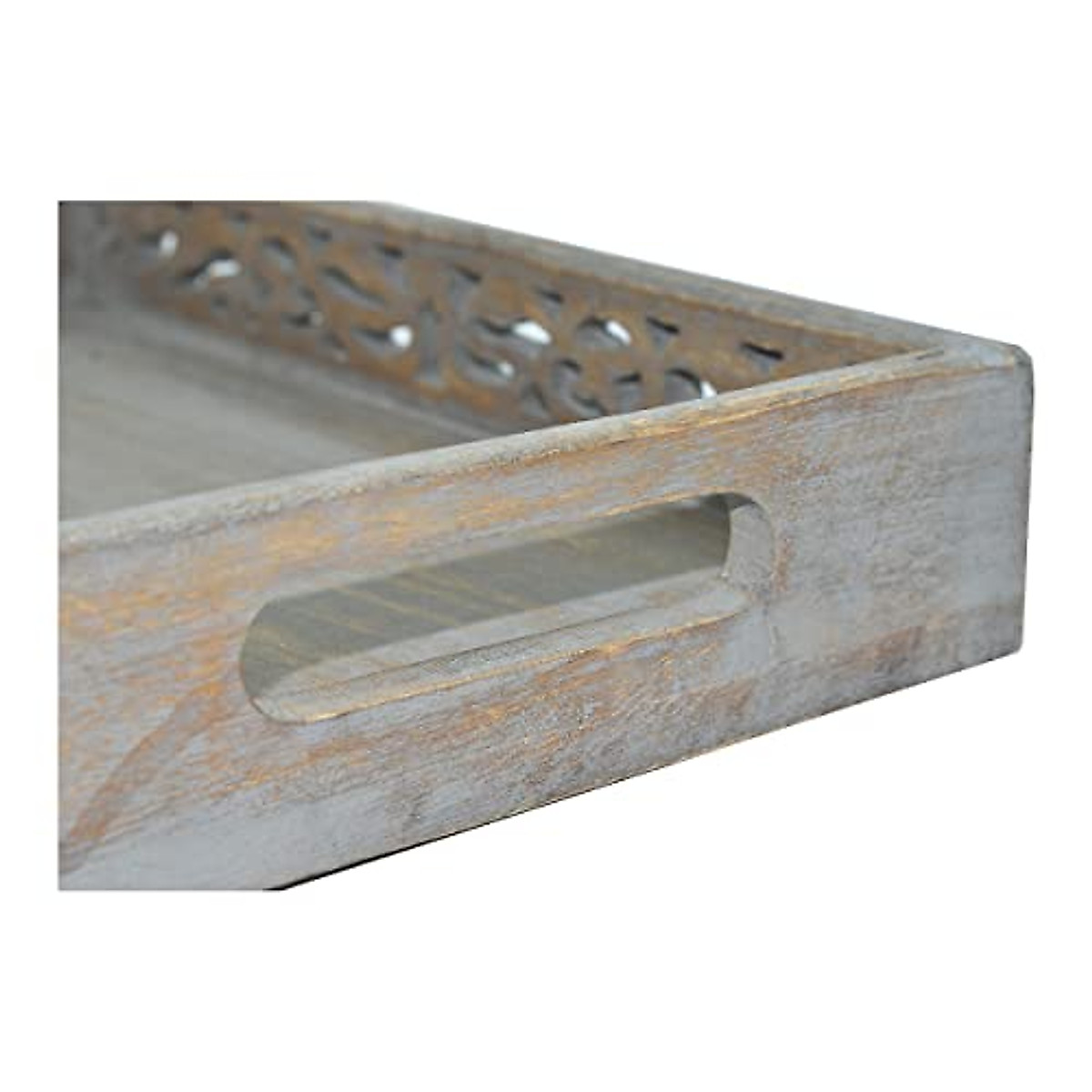 STORE INDYA Vintage Rustic Wooden Serving Trays with Handle - Set of 3 - Large, Medium and Small - Nesting Multipurpose Trays