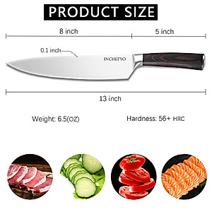 INCHEFYO Chef Knife, Antiseptic Non-slip Ultra Sharp Knife 8 Inch Stainless Steel Professional Kitchen Knife with Ergonomic Handle Cutting Knife, Gifts for Men and Women with Gift Box