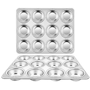 Homikit Muffin Pan Set of 2, Stainless Steel Cupcake Tin Pans with 12 Regular Size Cups for Oven Baking, Deep Metal Muffin Tray Molds Great for Home Kitchen, Rust Free, Dishwasher Safe