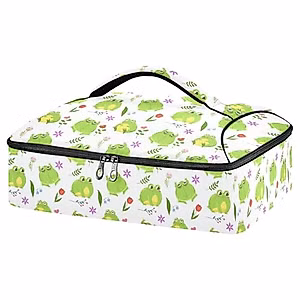 Kcldeci Insulated Thermal Food Carrier Insulated Casserole Carrier for Hot or Cold Food,Cute Green Frogs Insulated Tote Bag for Potluck Cookouts Parties Picnic,Lasagna Lugger