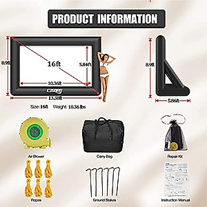 Inflatable Projector Screen - Outdoor Movie Screen Blow Up for Movie Parties Backyard Outside, Inflatable Screen with Air Blower and Carry Bag, Front and Rear Projection (16FT with Blower)