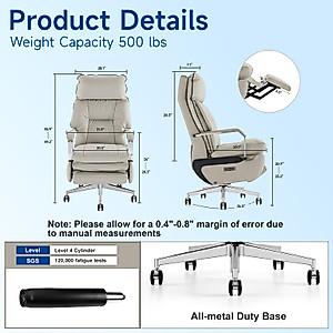 Dual-Motor Executive Office Chair with Foot Rest,Electric Reclining,Big and Tall,Office Chair,Ergonomic Office Chair, High Back Swivel,Comfor Home Office Desk Chair, 400LBS PU Computer Chair(Khaki)
