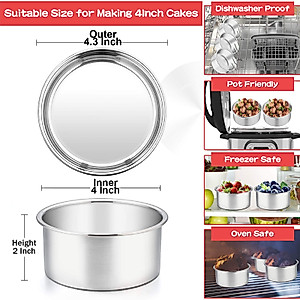 TeamFar 4 Inch Cake Pan, 6 Pcs Layer Baking Round Cake Pans Set Stainless Steel, For Baking Steaming Serving, Healthy & Sturdy, Mirror Finish & Dishwasher Safe