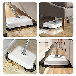 Floor Sweeper, 2-in-1 360° Rotating Hand Push Sweeper, High Efficient Carpet Sweeper with Long Handle, Hanging Manual Vacuum Sweeper for Home Office, Push Sweeper