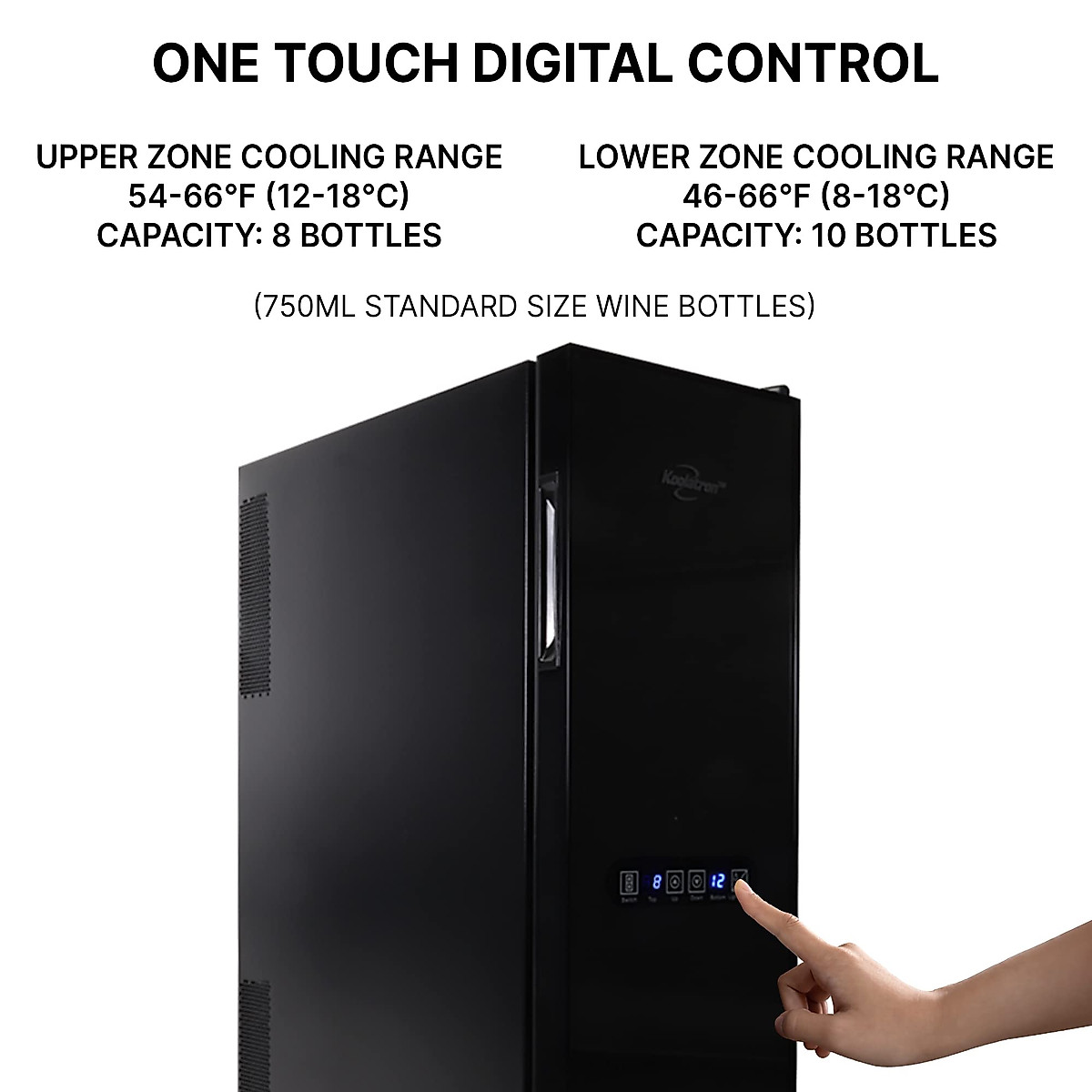 Koolatron 18 Bottle Slim Wine Cooler Refrigerator Dual Zone Thermoelectric Wine Fridge Freestanding Wine Cellar for Red White Sparkling Wine Ideal for Home Bar Kitchen