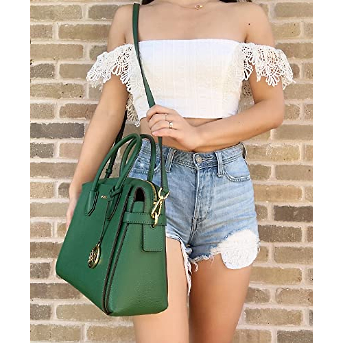 Michael Kors Mercer Belted Medium Top Zip Satchel (Jewel Green)