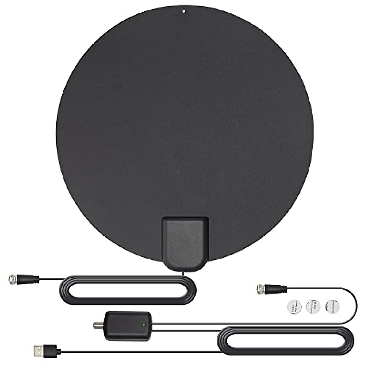 Luxtronic Amplified HD TV Antenna - Round Digital HD Antenna for TV Indoor - with USB Amplifier Signal Booster, Coaxial Cable - Supports 4K 1080p and All TV's
