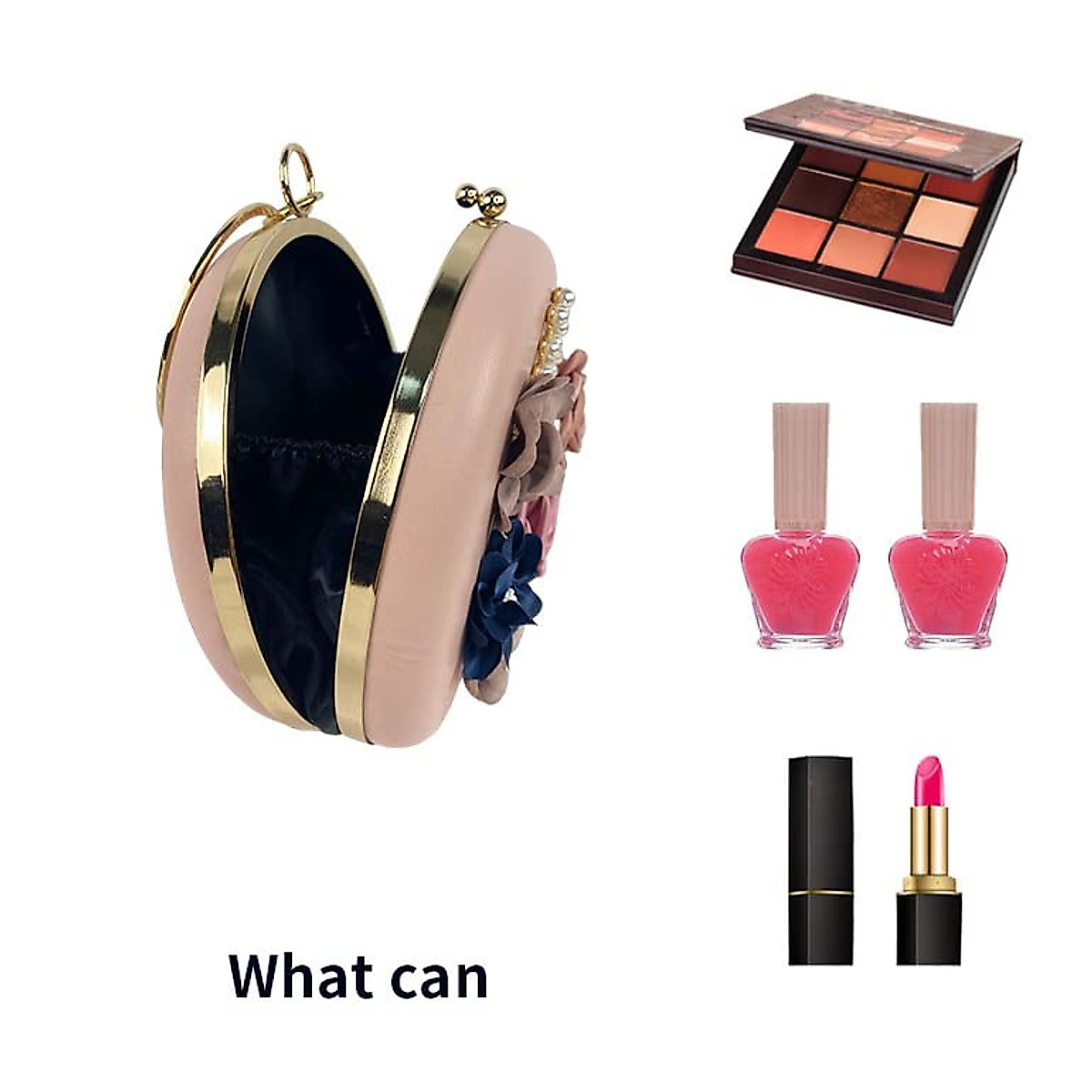 shiiriin | Women’s 3D Nude Pink Floral Clutch Purse Hand Bag | Handmade with Pearl | Bridal Wedding Daytime Evening Party (Nude Pink)