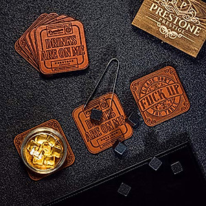 Funny Leather Coasters for Drinks Set of 4, Cool Rustic Drink Coaster, Cute Living Room Decor, Housewarming Gift for New Home (Brown Design 2)