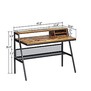 CubiCubi Computer Desk with 2 Storage Drawers, Home Office Writing Desk, Study Table for Small Space, (Brown, Storage Shelves)