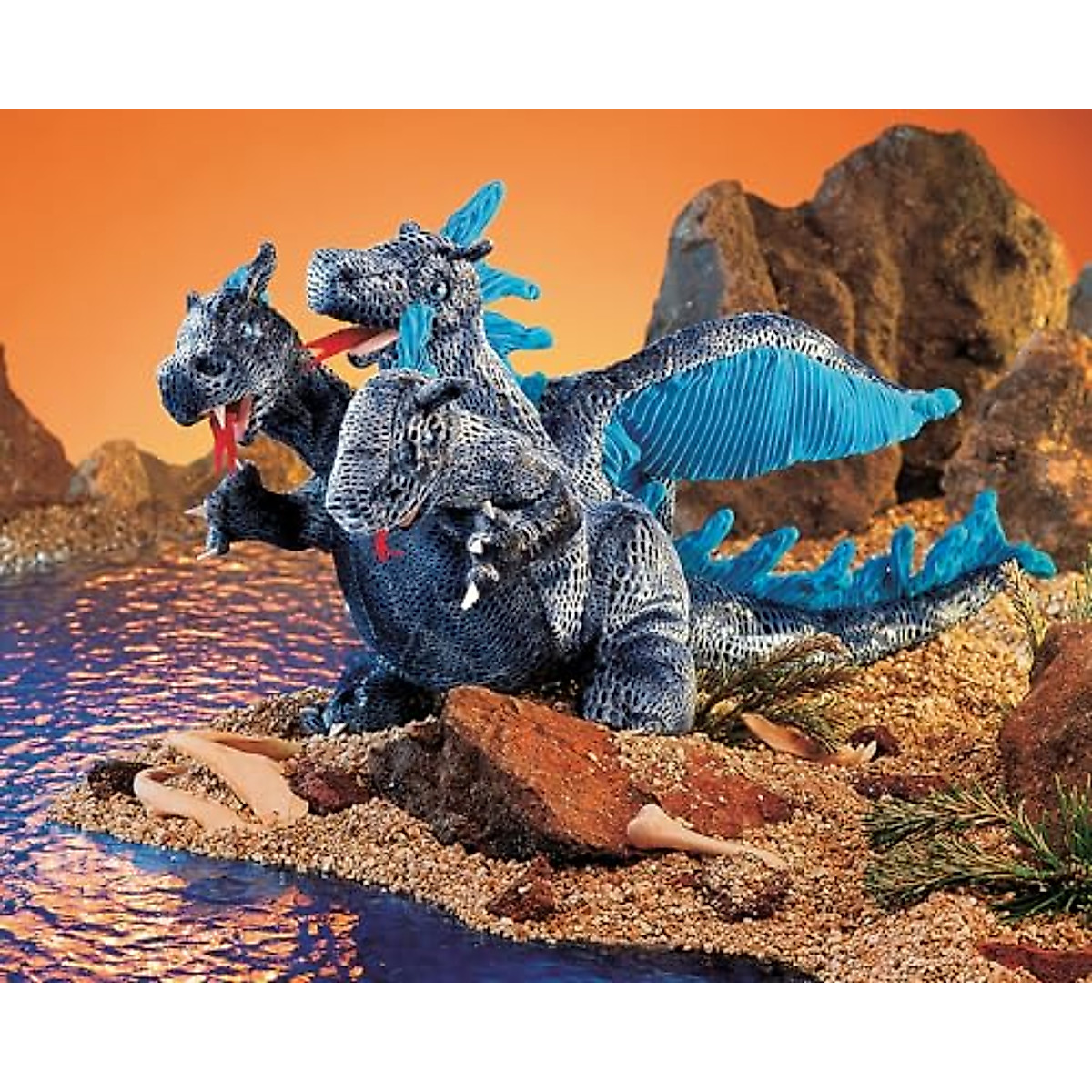 Folkmanis Three-Headed Blue Dragon Hand Puppet