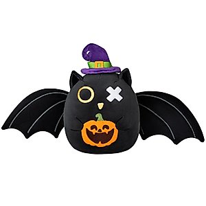 Halloween Stuffed Animal, Black Bat Plush Pillow Toy, 10-inch Super Soft Cute Bat with Big Wings and Pumpkin Stuffed Animals for Kids Adult