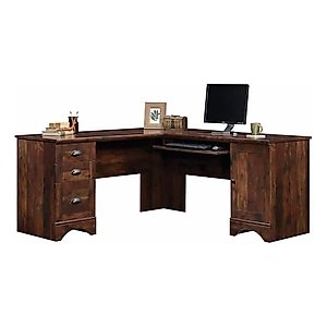 Pemberly Row Home Office L Shaped Desk with Computer Tower Storage in Curado Cherry