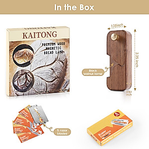 KAITONG Premium Magnetic Bread Lame Dough Scoring Tool, Wooden Hand Crafted Sourdough Lame Bread Scoring Tool, Dough Scoring Knife for Sourdough Bread Baking & Bread Making Tools & 5Razor Blades