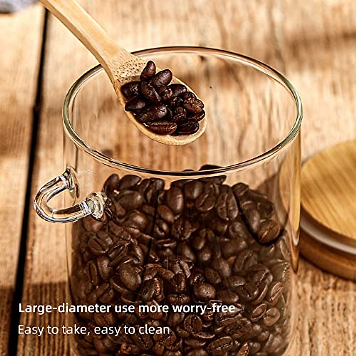 LUZLED Set of 3 Airtight Glass Jars with Bamboo Lids and Spoons, 16oz Glass Storage Containers with Lids Clear Food Storage Containers Food Jars Canisters for Kitchen Sugar Salt Coffee Beans