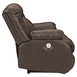 Signature Design by Ashley Denoron Faux Leather Power Reclining Loveseat with Adjustable Positions and USB Plug In, Gray