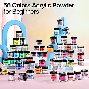 Morovan Acrylic Powder Set: 56 Colors Acrylic Nail Powder with Pure & Glitter Nail Acrylic Powder for Acrylic Nails Extension Nail Carving No Nail Lamp Needed for Women Girls