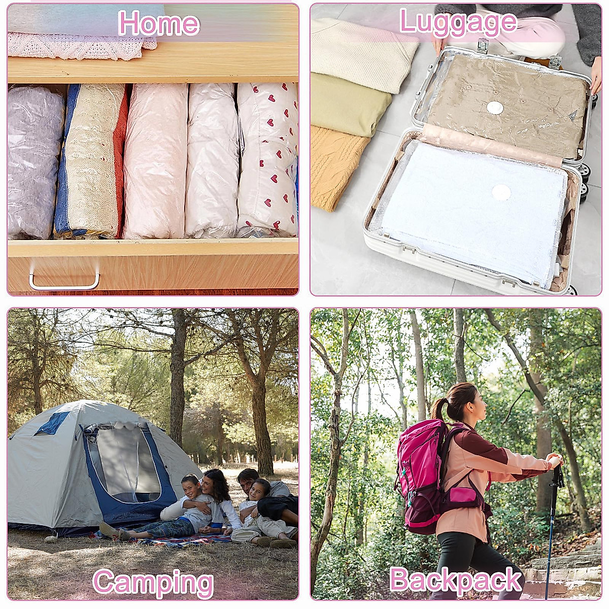 AUKUS Vacuum Storage Bags with Manual Air Pump, 2 Pack Space Saver Bags, 6 Medium/6 Small Compression Storage Bags for Comforters and Blankets, Vacuum Sealer Bags for Clothes Storage