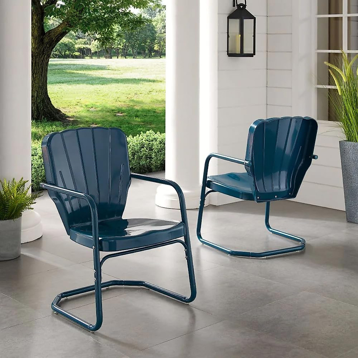 Crosley Furniture Ridgeland 2-Piece Outdoor Chair Set, Retro Metal Patio Chairs for Dining, Porch, Deck, Navy