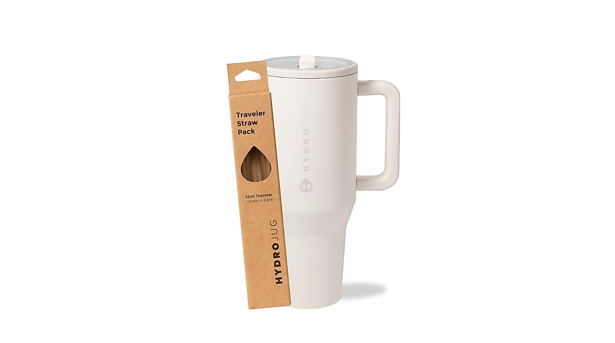 HydroJug Cream 32oz Traveler with Straws for On-the-Go