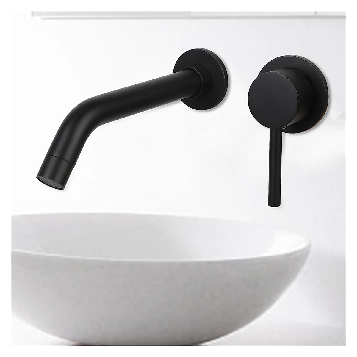 InEarz Kitchen Tap Brass Faucet Matte Black Bathroom Sink Faucet Tap, Water Swivel Spout Wall Mounted Bath Mixer Hot Cold Wash Basin Hot Cold Water, Vessel Basin Faucet, lz322